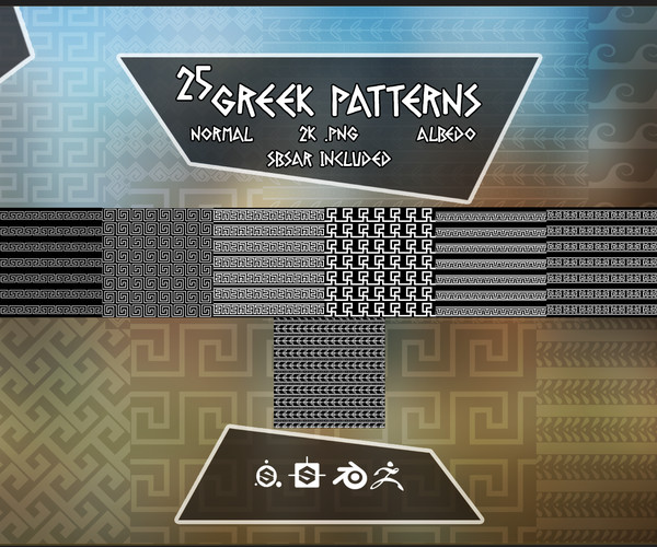 ArtStation - 25 Greek Patterns (x25 SBAR Included) | Artworks