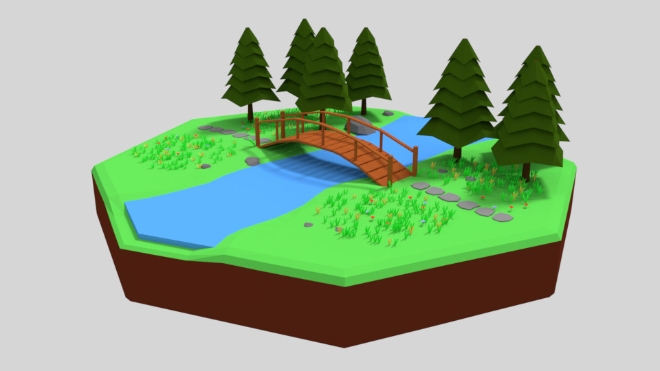 ArtStation - Low Poly Cartoon Forest Bridge Scene | Resources