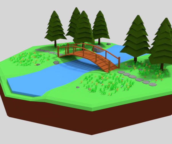 ArtStation - Low Poly Cartoon Forest Bridge Scene | Resources