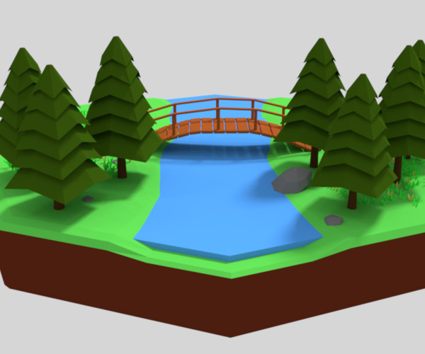 ArtStation - Low Poly Cartoon Forest Bridge Scene | Resources