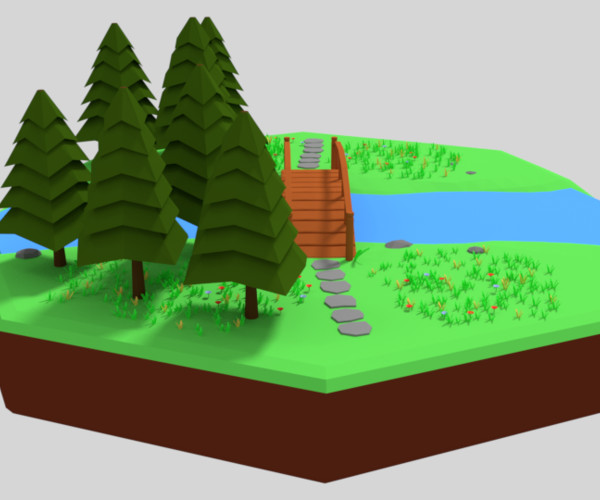 ArtStation - Low Poly Cartoon Forest Bridge Scene | Resources