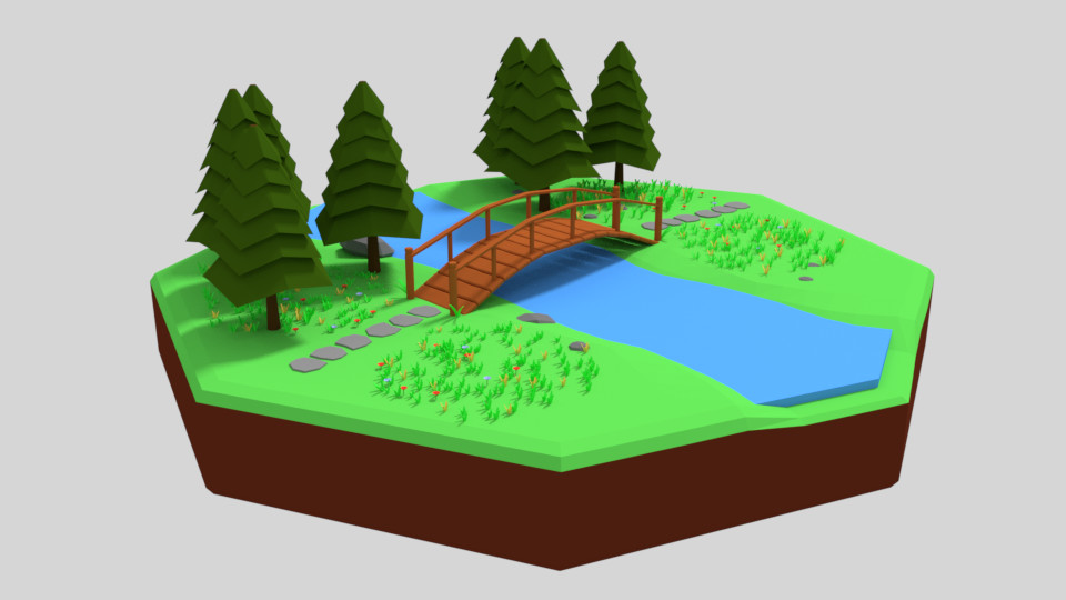 ArtStation - Low Poly Cartoon Forest Bridge Scene | Resources