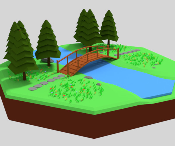 ArtStation - Low Poly Cartoon Forest Bridge Scene | Resources