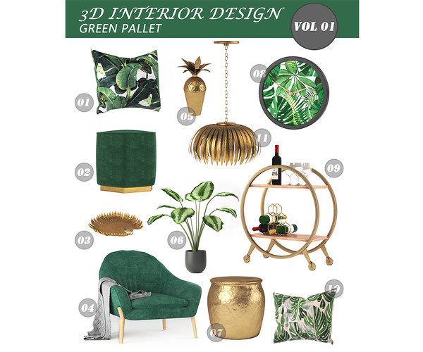 ArtStation - 10 3D FURNITURE OBJECTS FROM INTERIOR DESIGN INSPIRATION ...