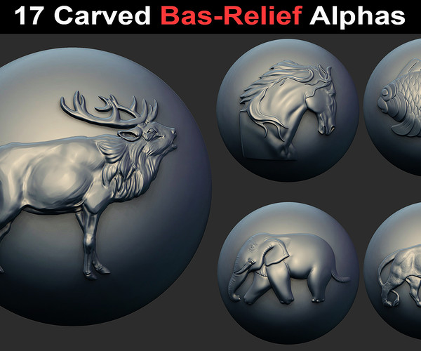 ArtStation - 17 Animal/Nature Bas-Relief Alphas | Brushes