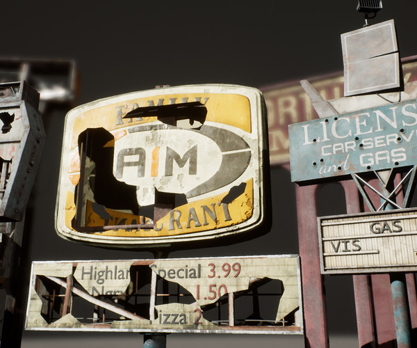 ArtStation - Post Apocalyptic Signs Props COMBO PACK (UE4) | Game Assets