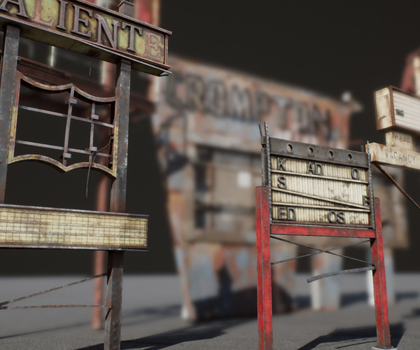 ArtStation - Post Apocalyptic Signs Props COMBO PACK (UE4) | Game Assets