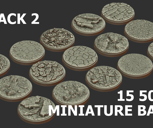 ArtStation - PACK 2 - 15 MINIATURE BASES 50mm 3D Print Ready - .OBJ ...