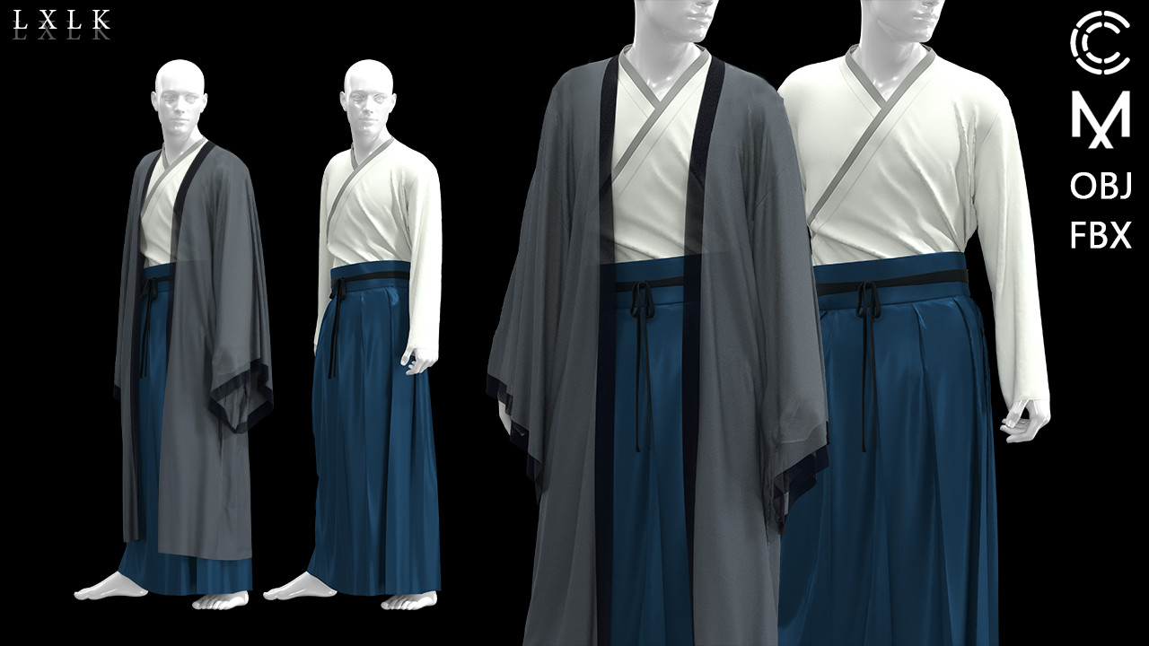 ArtStation - Men's Blue Hanfu_2 version | Game Assets