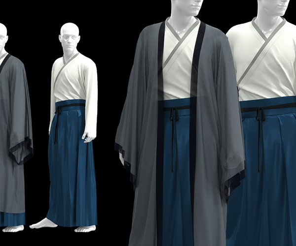 ArtStation - Men's Blue Hanfu_2 version | Game Assets
