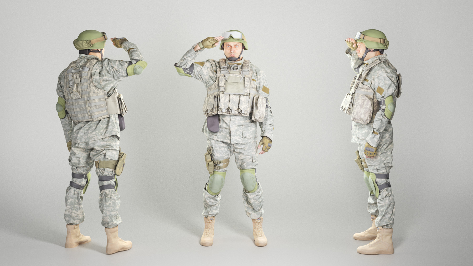 ArtStation - Fully equipped American soldier saluting 168 | Game Assets