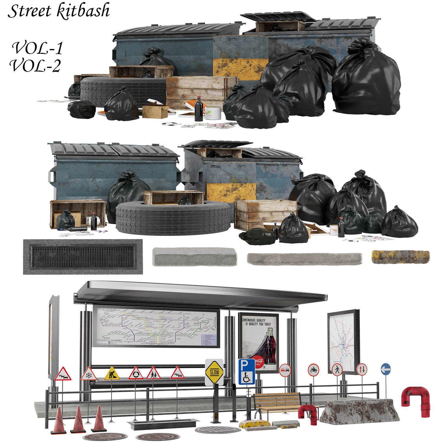 ArtStation - Street kitbash (VOL1-VOL2)3dmodels acctes+3dsmax(corona+ ...