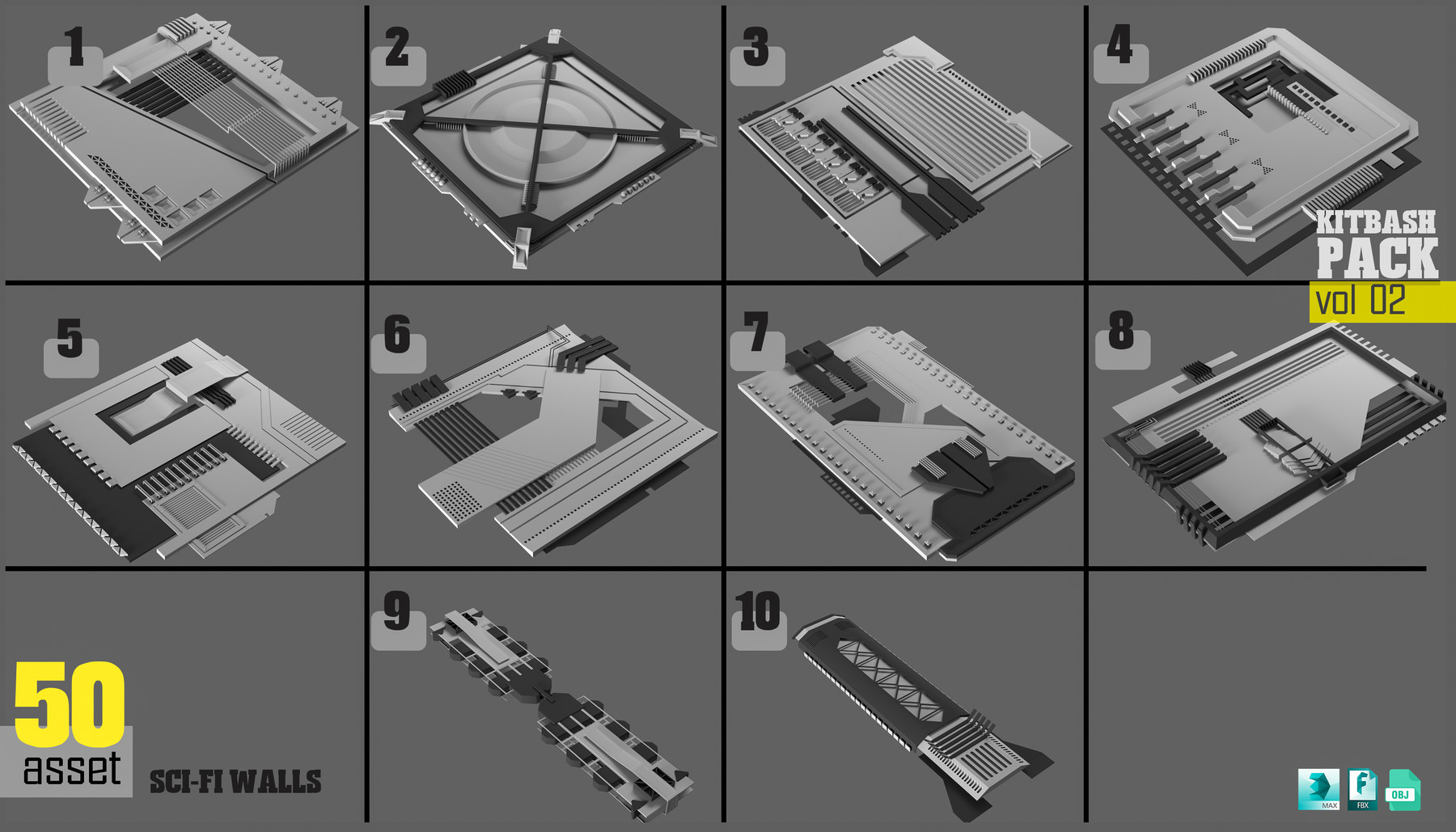 ArtStation - Sci-Fi walls KitBash Pack 50 vol 02 | Resources