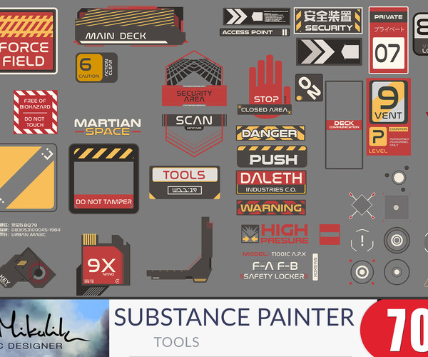 ArtStation - Sci-fi Tech Decals Super Pack of 70 | Game Assets