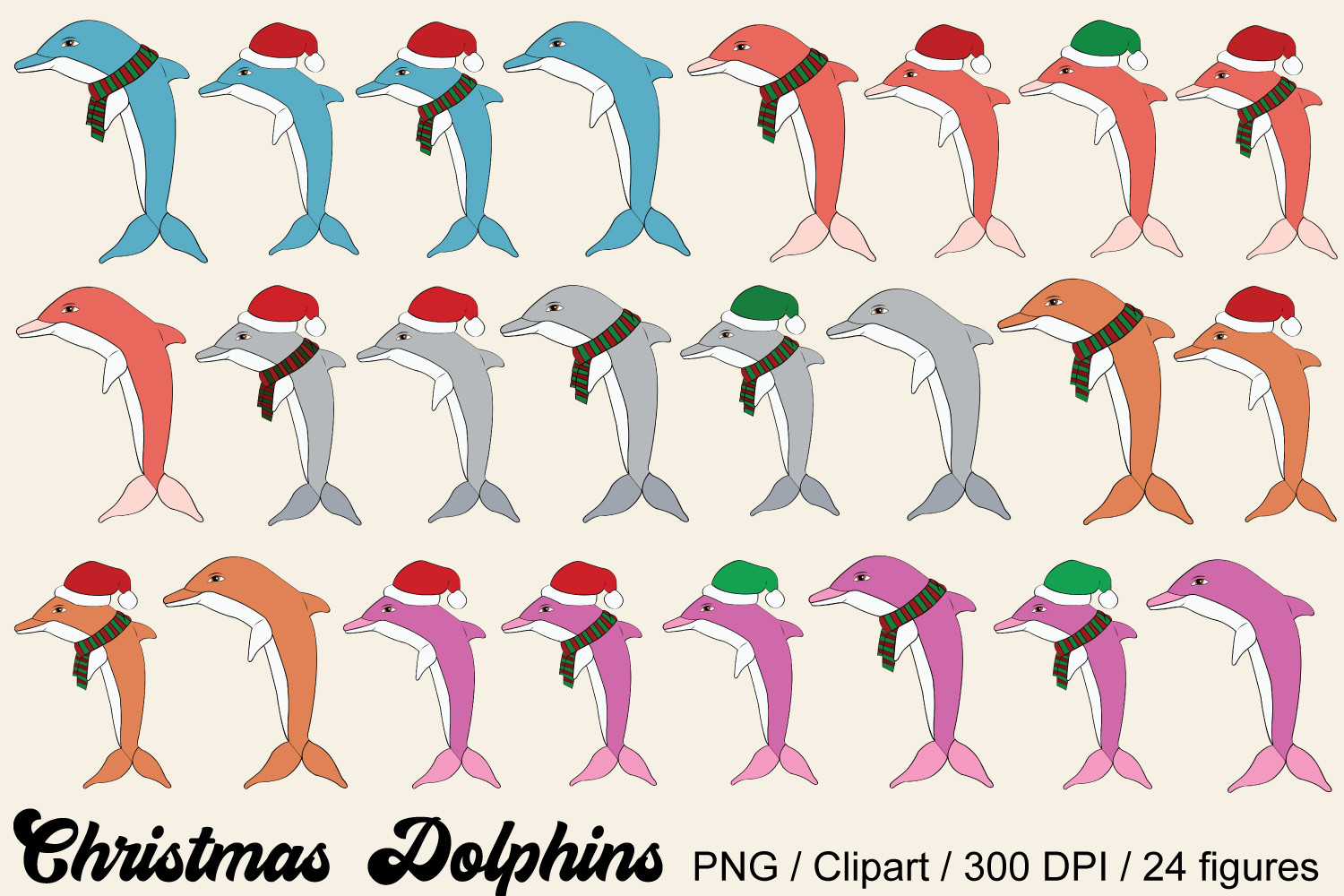 ArtStation - Dolphins pack 24 cliparts, PNG, christmas, party | Artworks