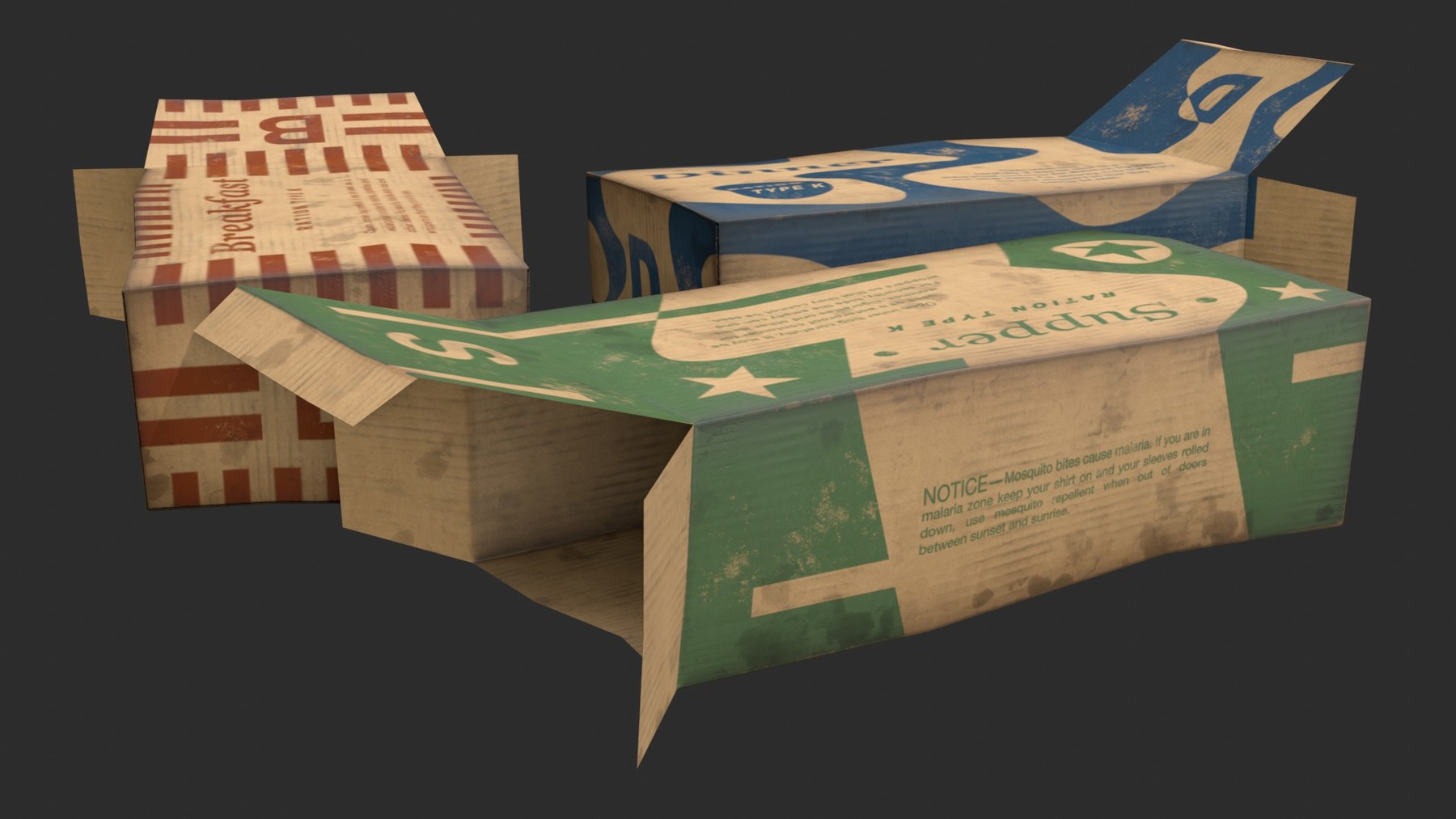 ArtStation - US K-Ration boxes End War WWII - Dirty version | Game Assets