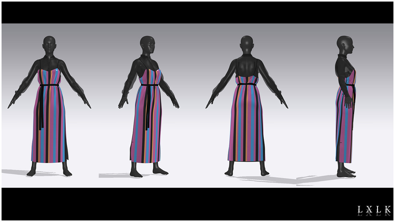 ArtStation - stripe sequin strap dress | Game Assets