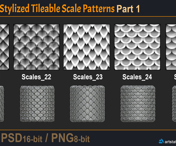 ArtStation - 50 Stylized Tileable Displacement/Alpha Scale Patterns ...