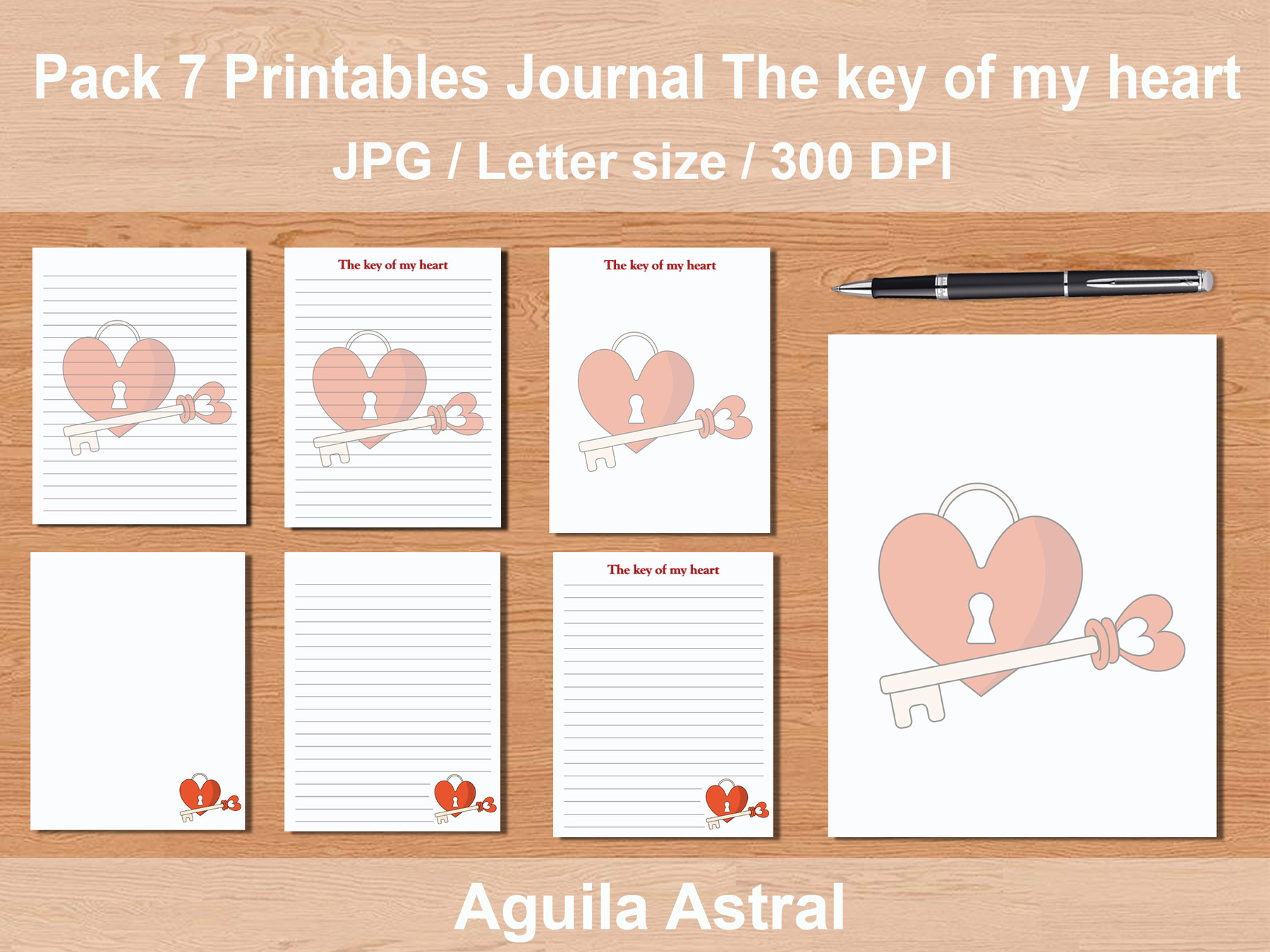 ArtStation - Pack 7 printables journal pages The key of my heart | Artworks
