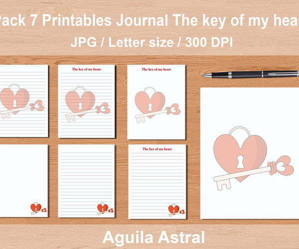 ArtStation - Pack 7 printables journal pages The key of my heart | Artworks