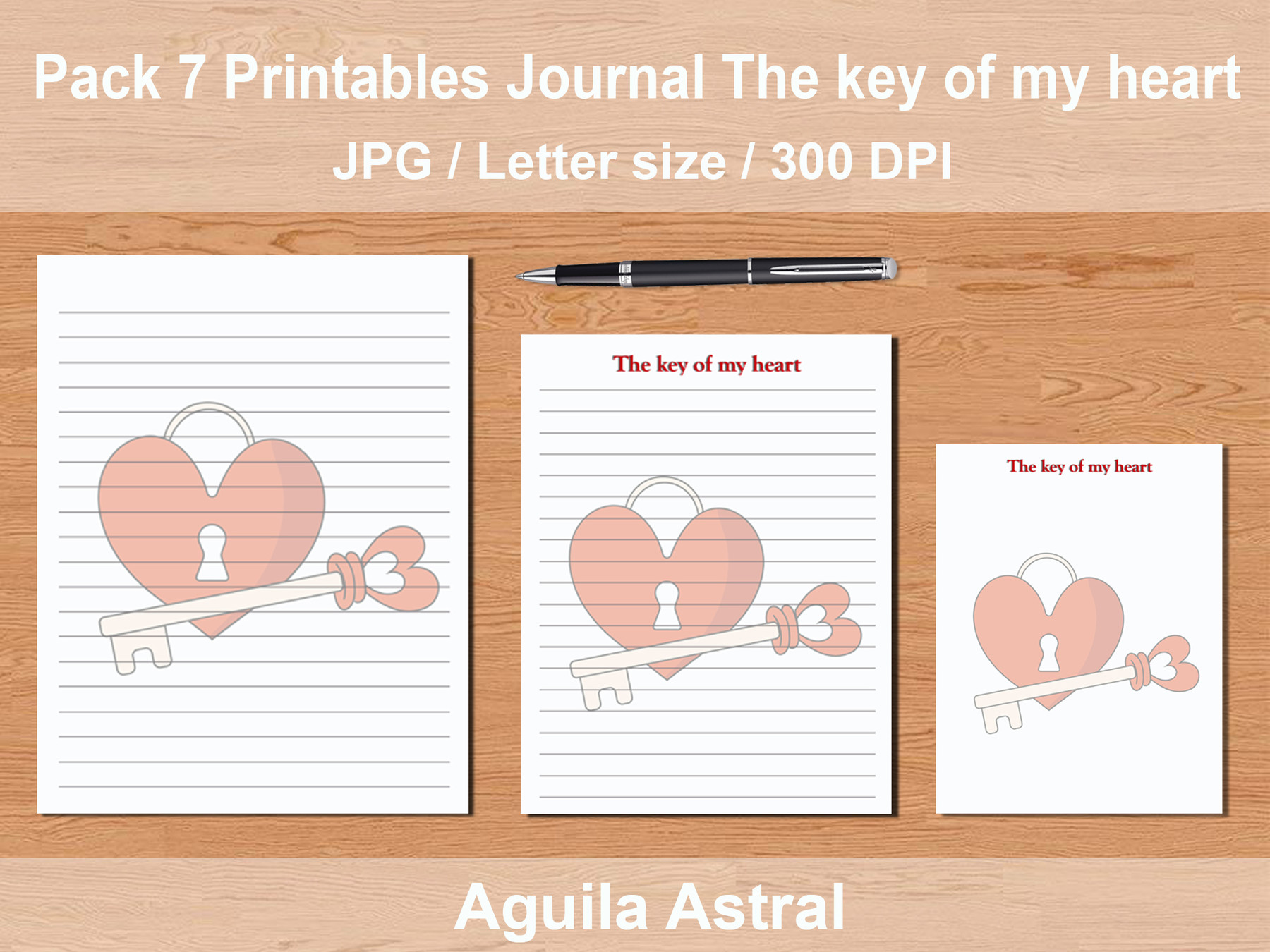 ArtStation - Pack 7 printables journal pages The key of my heart | Artworks