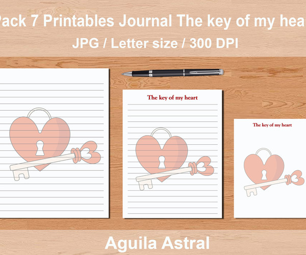 ArtStation - Pack 7 printables journal pages The key of my heart | Artworks