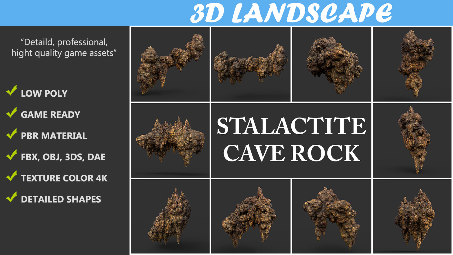 ArtStation - Low poly Yellow Stalactite Cave Rock Modular Pack 200215 ...
