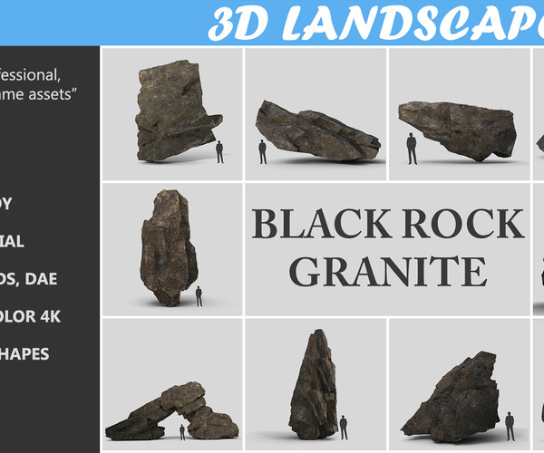 ArtStation - Low poly Black Granite Rock Formation Pack 200207 | Game ...