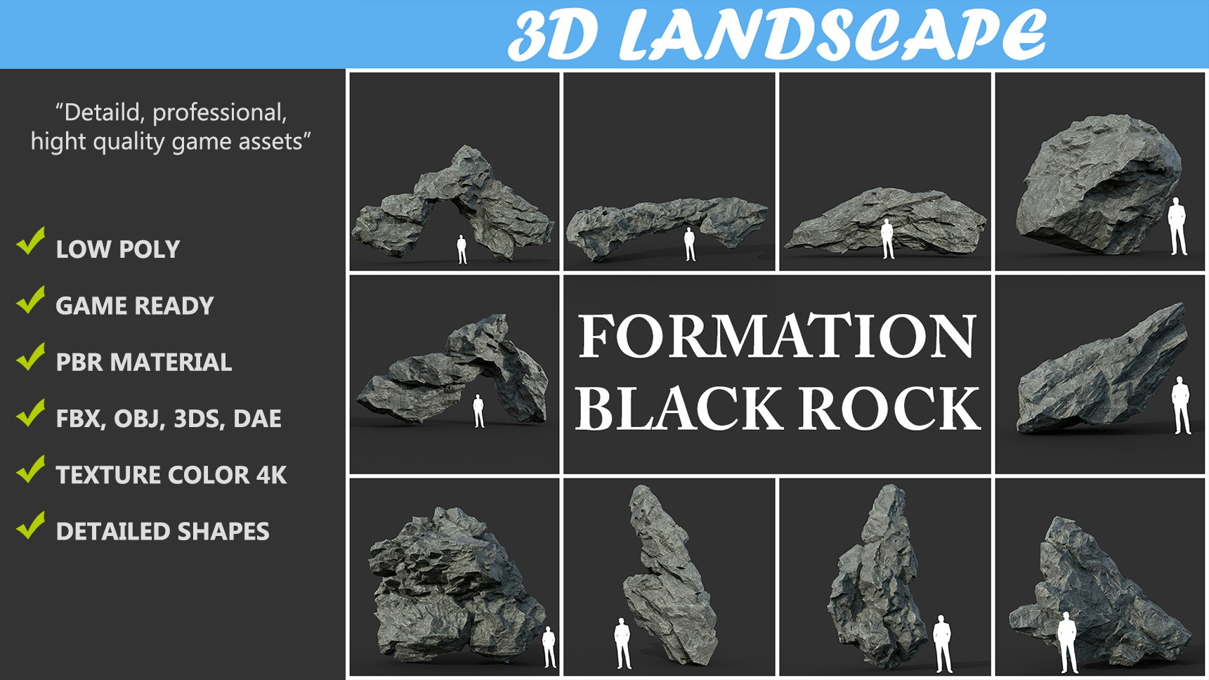 ArtStation - Sharp Rock Formation Pack A 191226 - Black | Game Assets