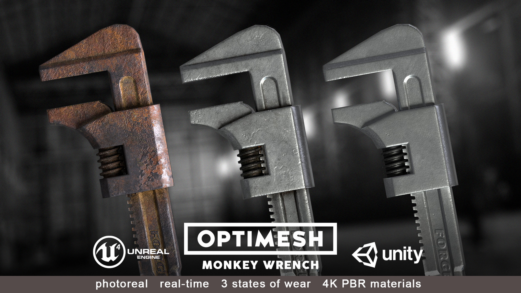 ArtStation - Monkey wrench - 3D PBR model Low-poly | Resources