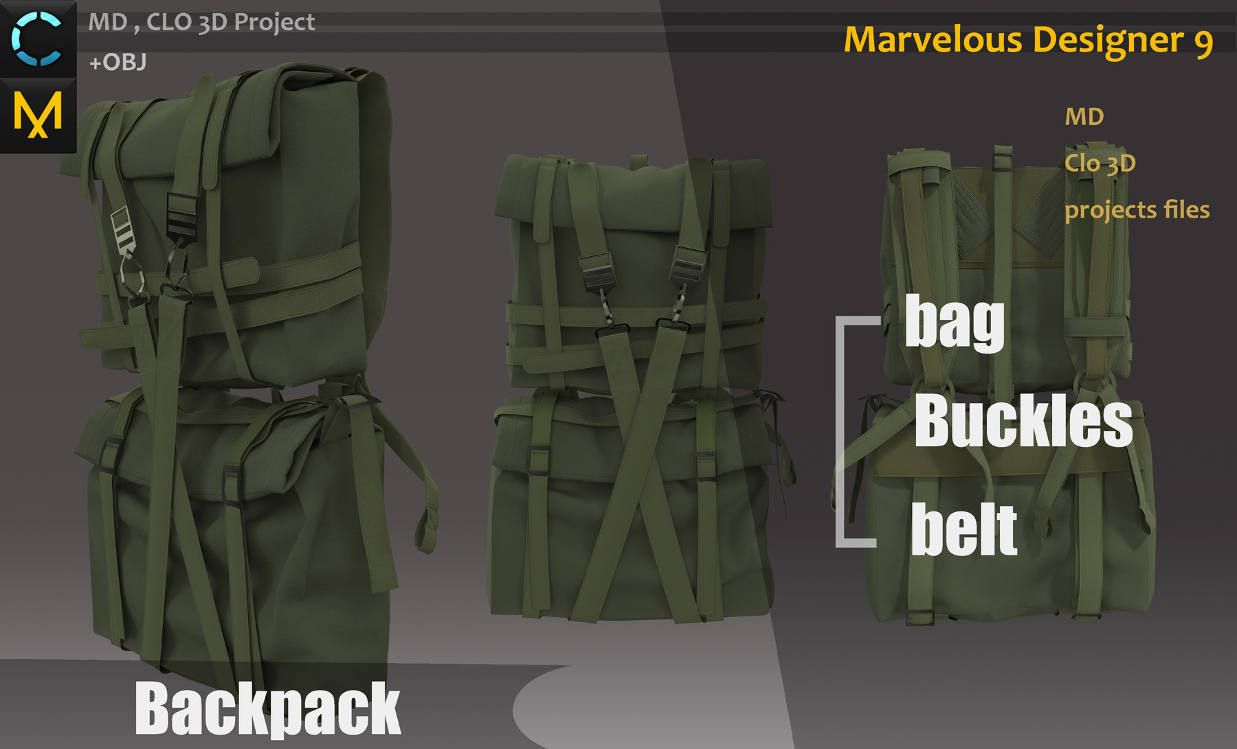 ArtStation - Green Military Backpack MD_Bag Game Asset | Game Assets