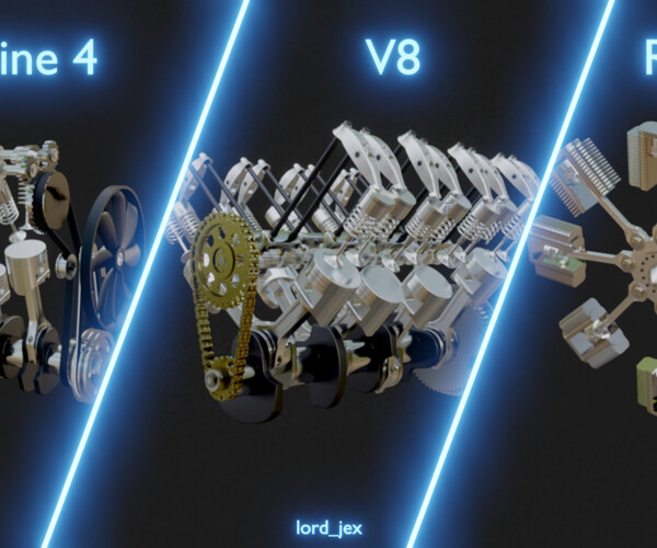 ArtStation - In-Line 4, V8 and Radial Engine | Resources
