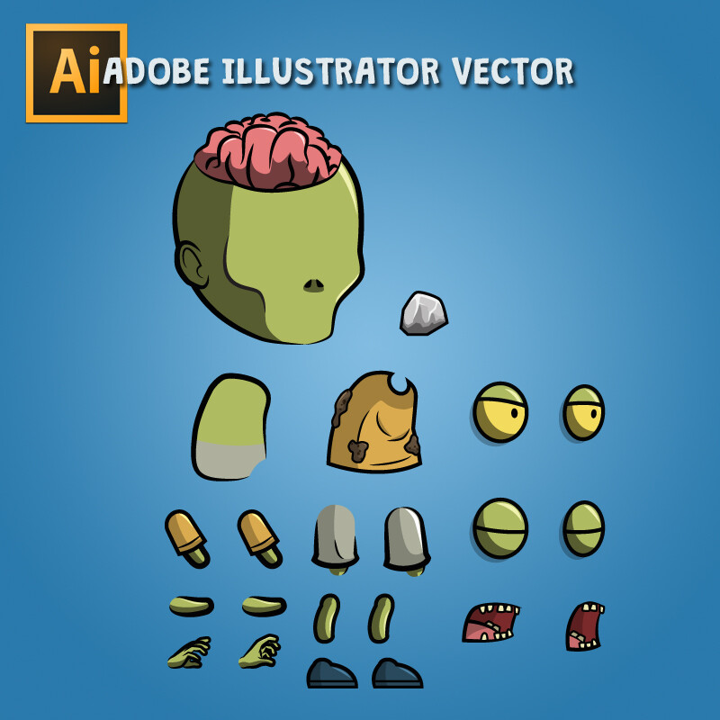 ArtStation - Exposed Brain Zombie 2D Character Sprite | Game Assets
