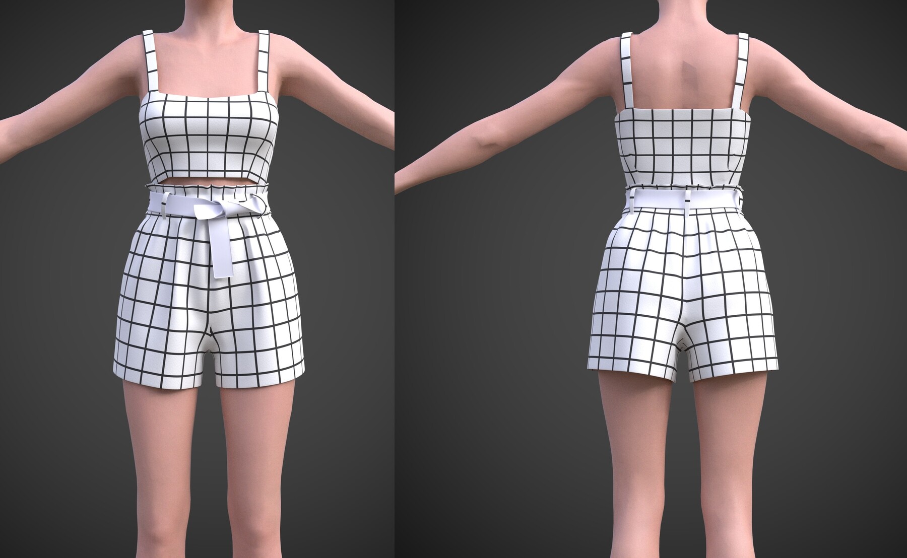 ArtStation - checkered two piece outfit- Plaid Cami Top And Belted ...
