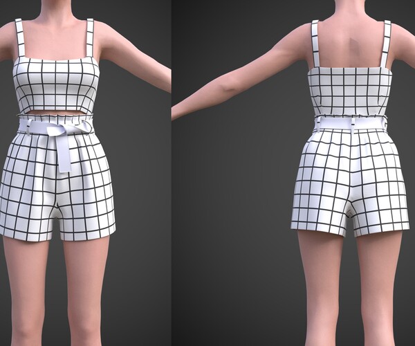 ArtStation - checkered two piece outfit- Plaid Cami Top And Belted ...