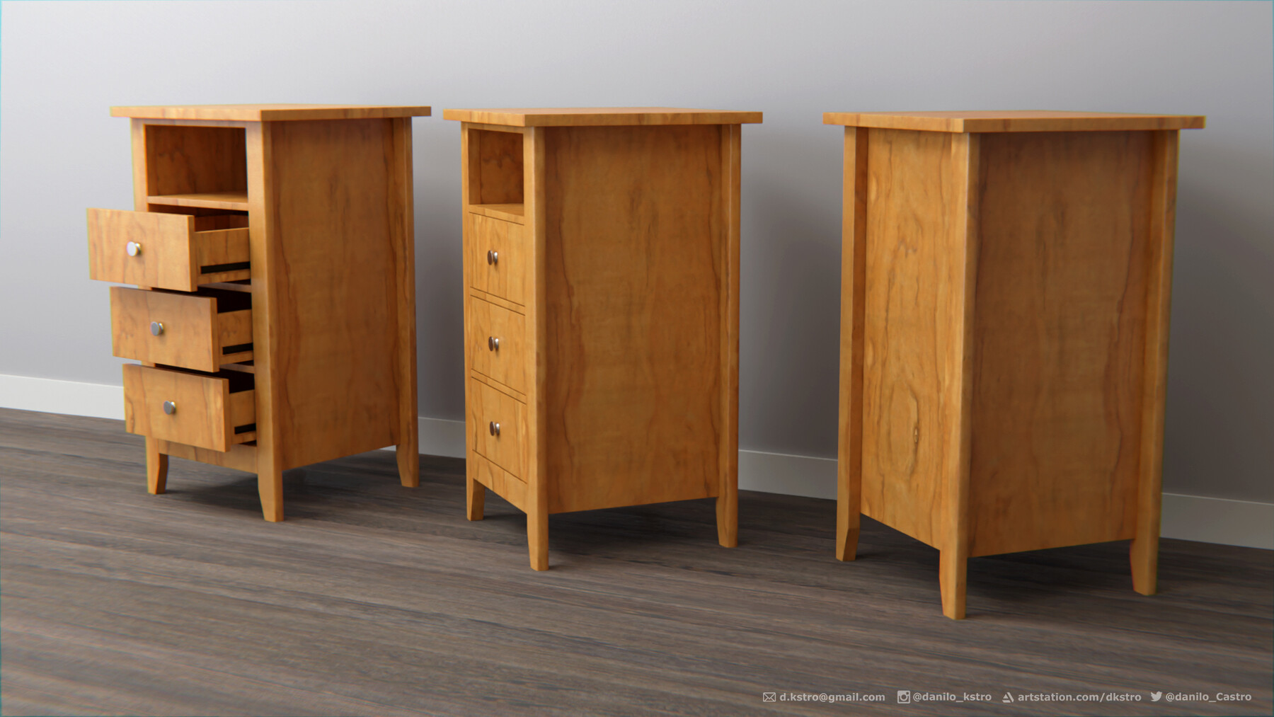 ArtStation - Bedside Table with 3 Drawers | 3D model | 2k Textures ...
