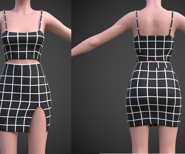 ArtStation - checkered two piece outfit- Plaid Cami Top And Mini Skirt ...