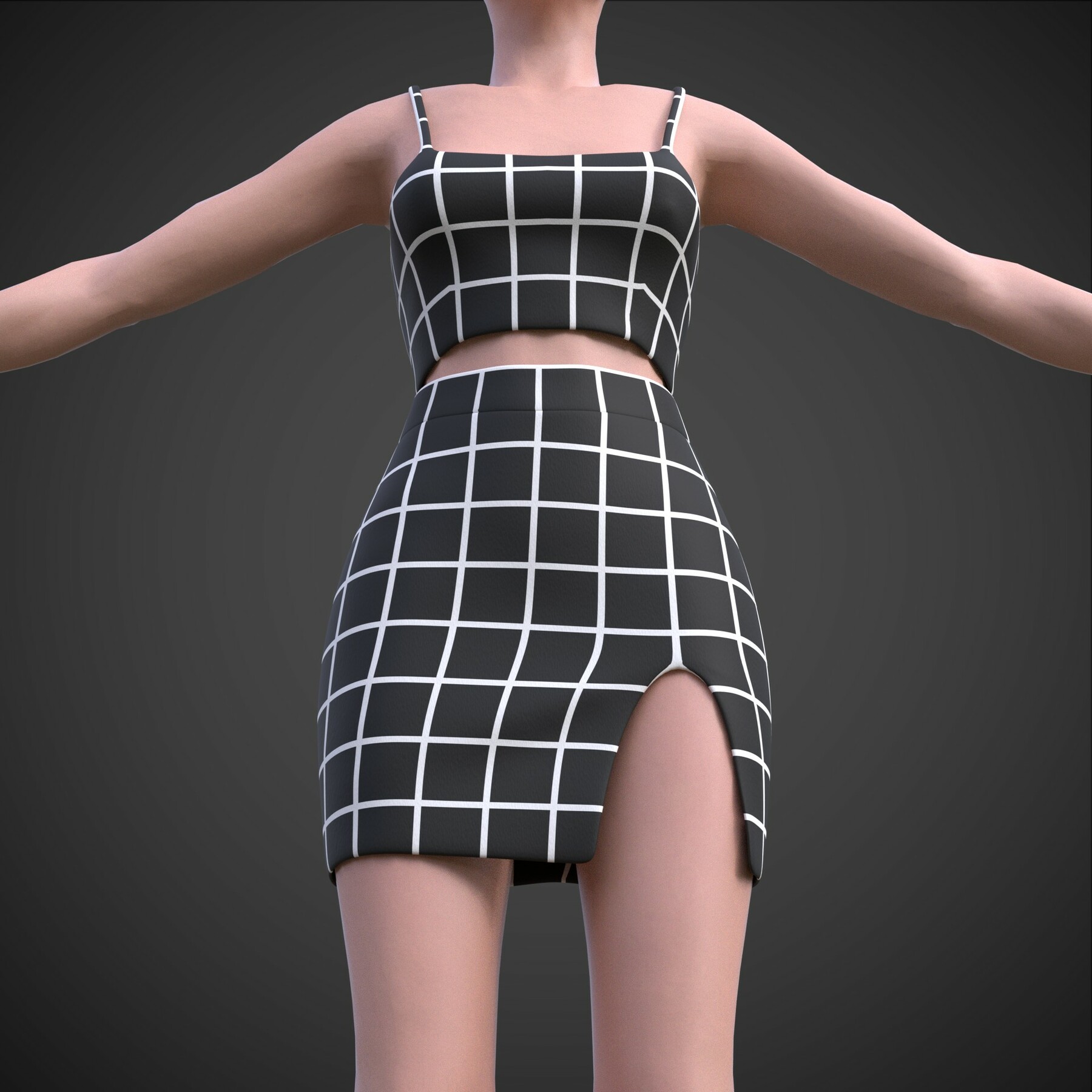 ArtStation - checkered two piece outfit- Plaid Cami Top And Mini Skirt ...