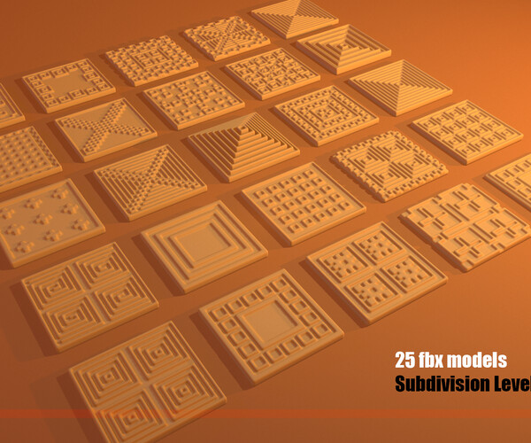ArtStation - 25 ornaments Alfa square + 25 FBX models | Brushes