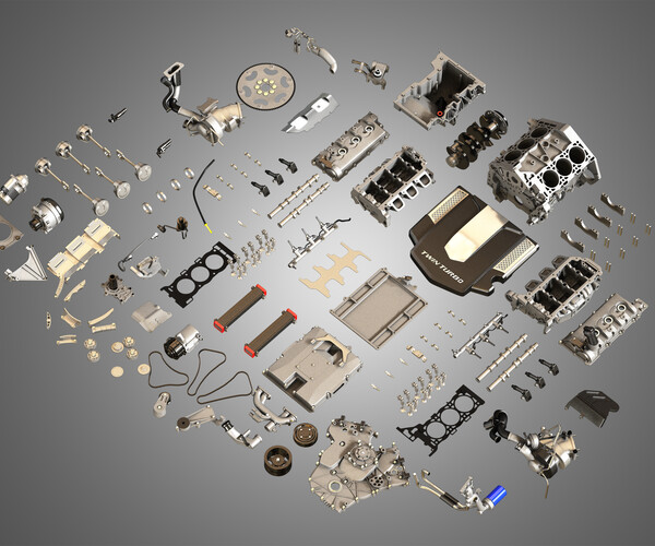 ArtStation - Twin Turbo V6 Engine Parts | Resources