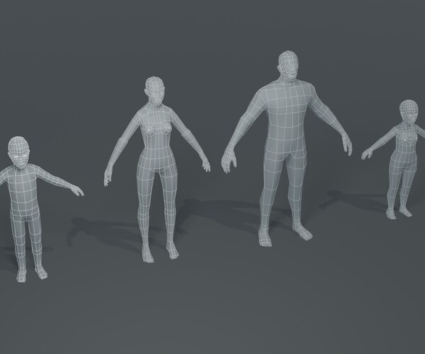 ArtStation - Human Body Base Mesh 3D Model Family Pack 1000 Polygons ...