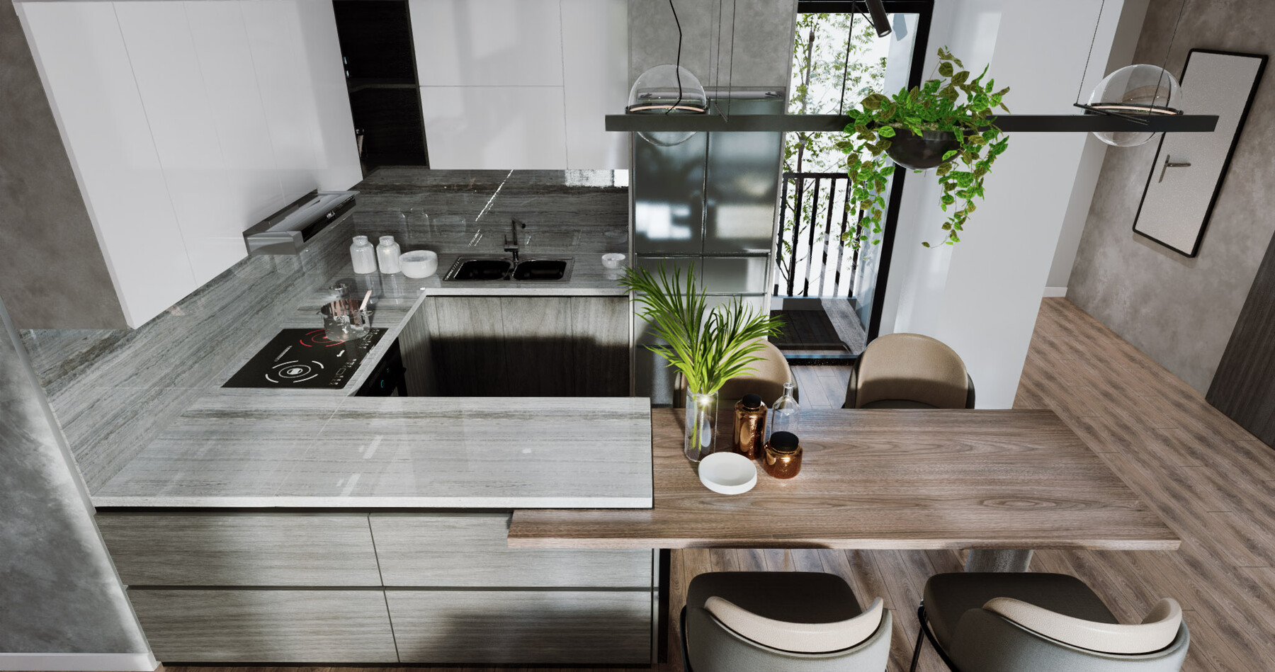 ArtStation - D5Render 1.7.1 Day Livingroom and kitchen in Realistic ...