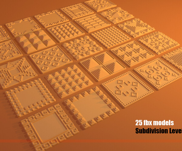 ArtStation - 25 ornaments Alfa square + 25 FBX models (Pack_2) | Brushes
