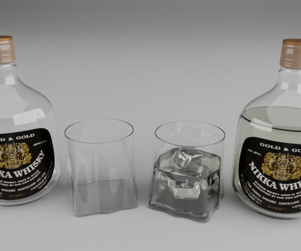 ArtStation - High poly set bottles with glasses | Resources
