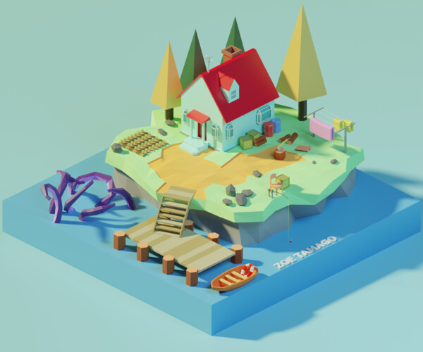 ArtStation - Isometric Low Poly House on an Island by Zoe Tamago ...