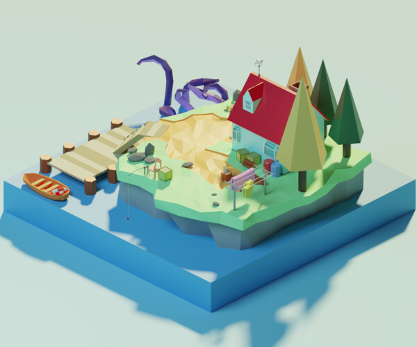 ArtStation - Isometric Low Poly House on an Island by Zoe Tamago ...