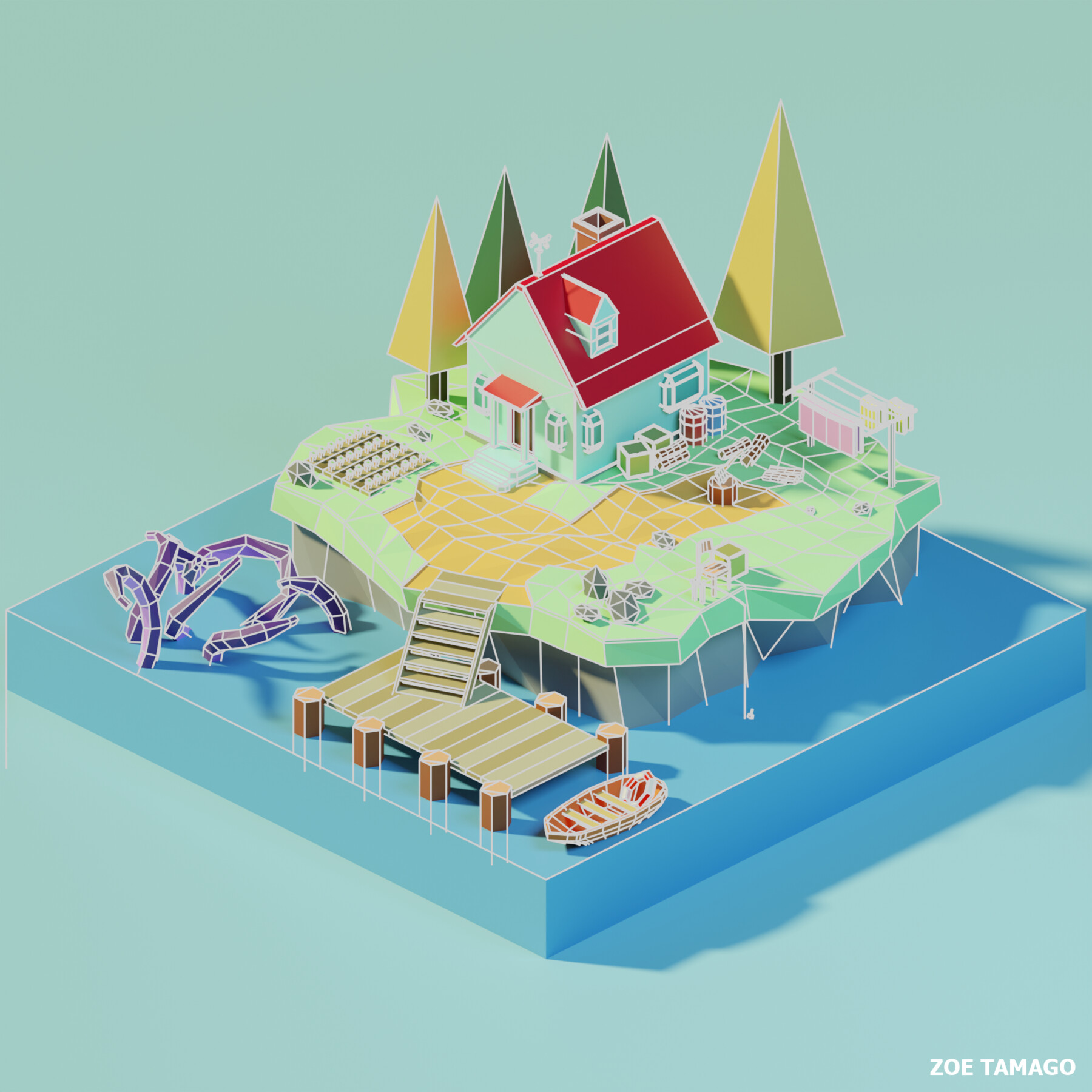 ArtStation - Isometric Low Poly House on an Island by Zoe Tamago ...