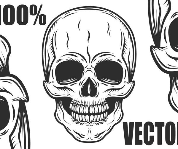 ArtStation - Skull monochrome style isolated vector on white background ...