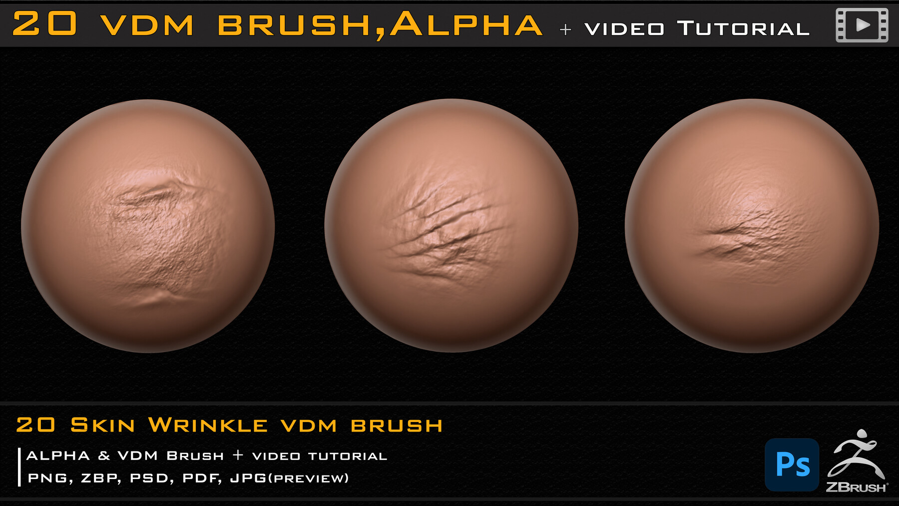 ArtStation - 20 Skin Wrinkle VDM Brush & Alpha + Video Tutorial | Brushes
