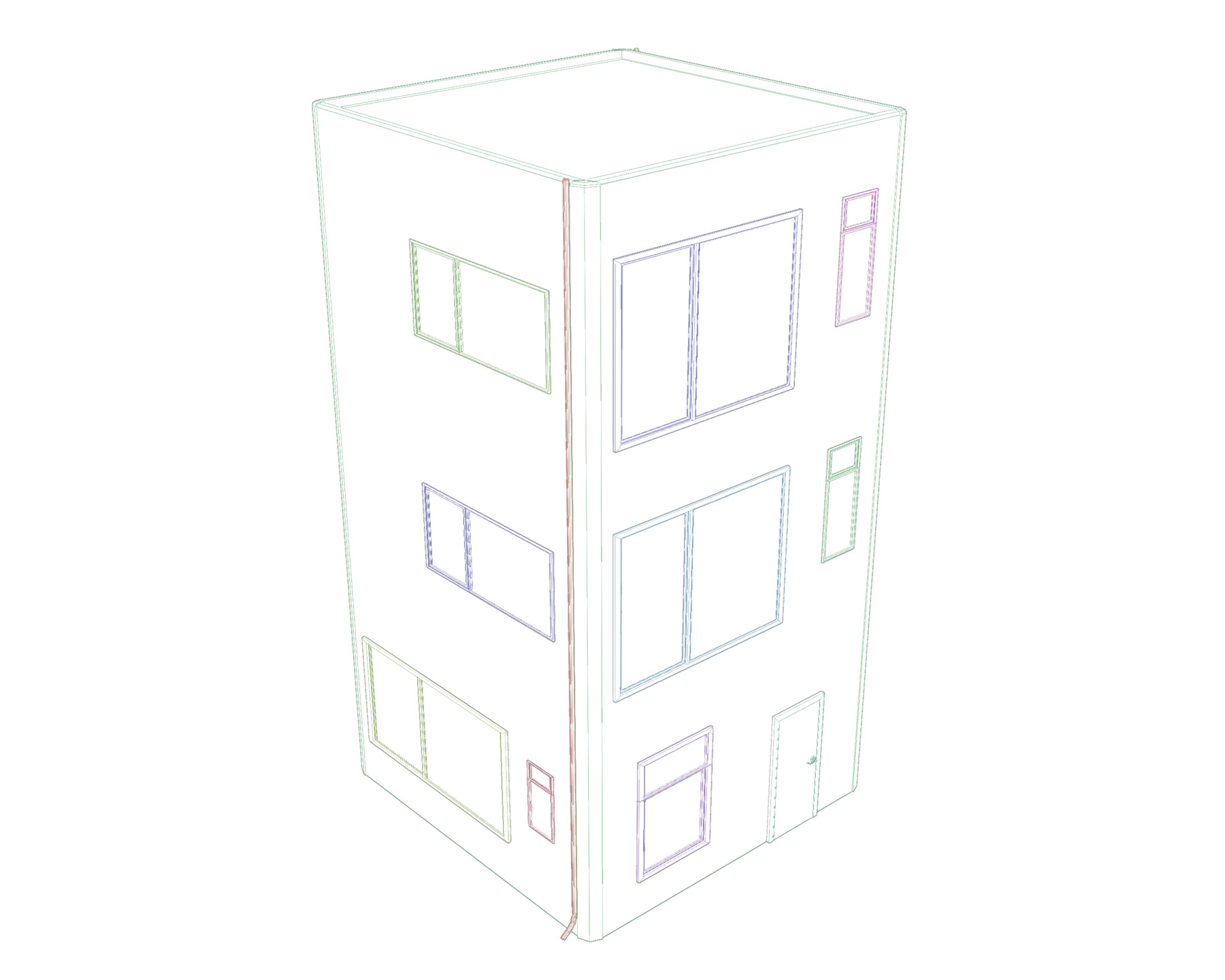 ArtStation - Brick Apartment building 3 storeys Low-poly 3D model ...